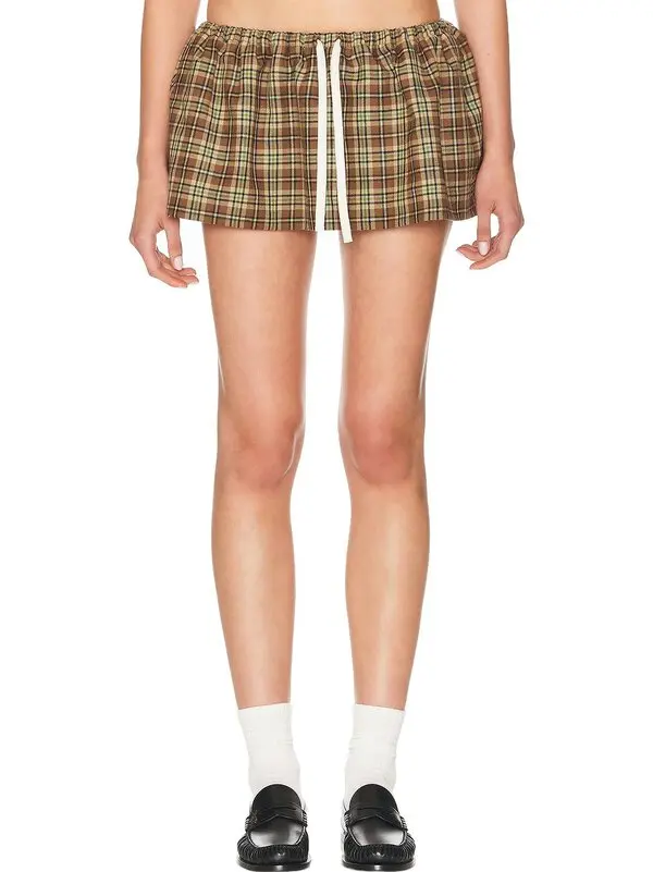 Miu Miu Drawstring Waist Mini Skirt - Cammello & Tabacco