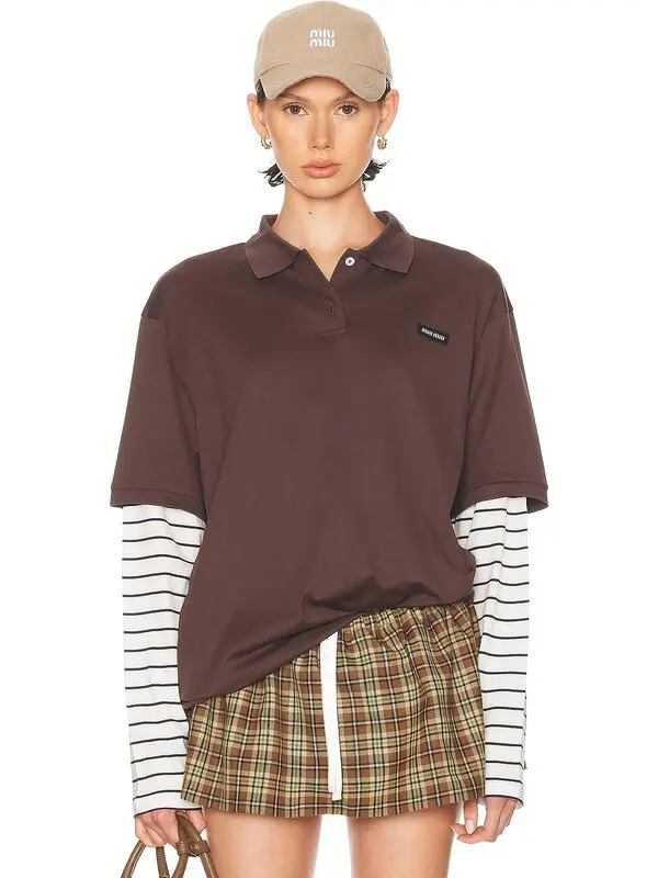 Miu Miu Layered Polo Top - Cacao  Blu  & Talco