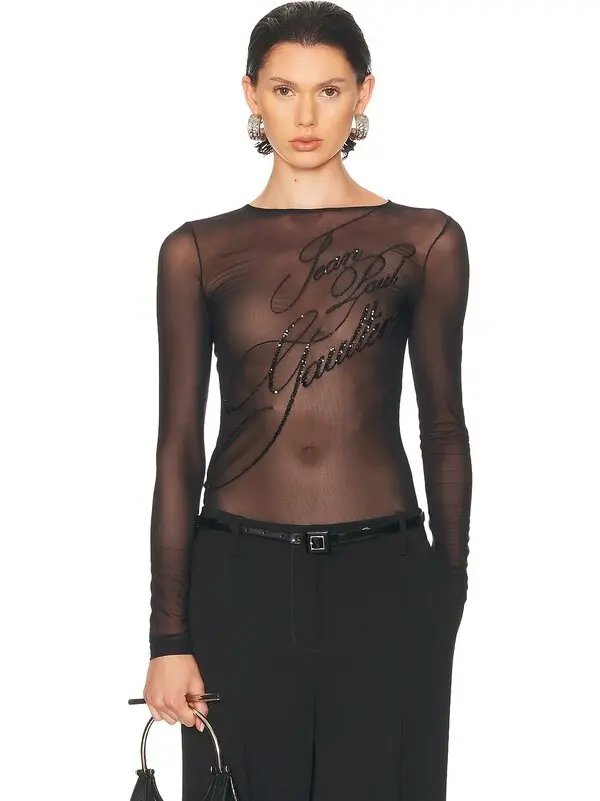 Jean Paul Gaultier Embroidered Long Sleeve Top - Black