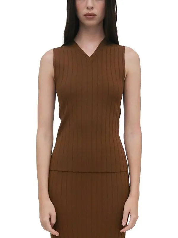 Rosetta Getty Ribbed Sleeveless Sweater Vest - Sepia