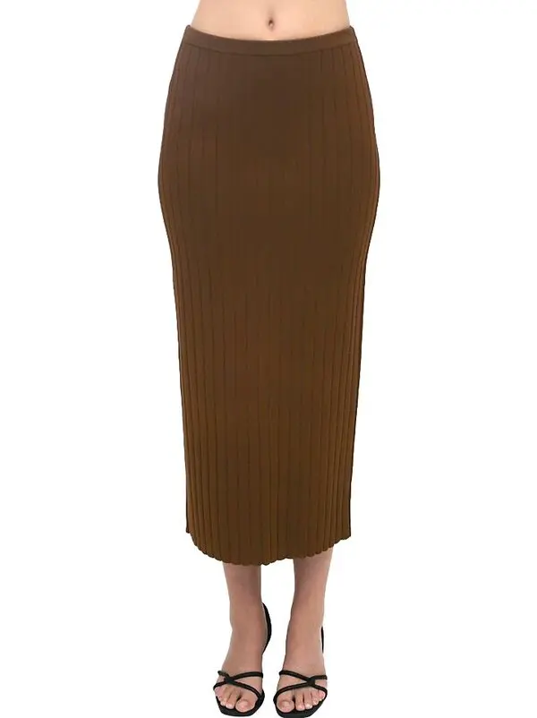 Rosetta Getty Ribbed Midi Skirt - Sepia