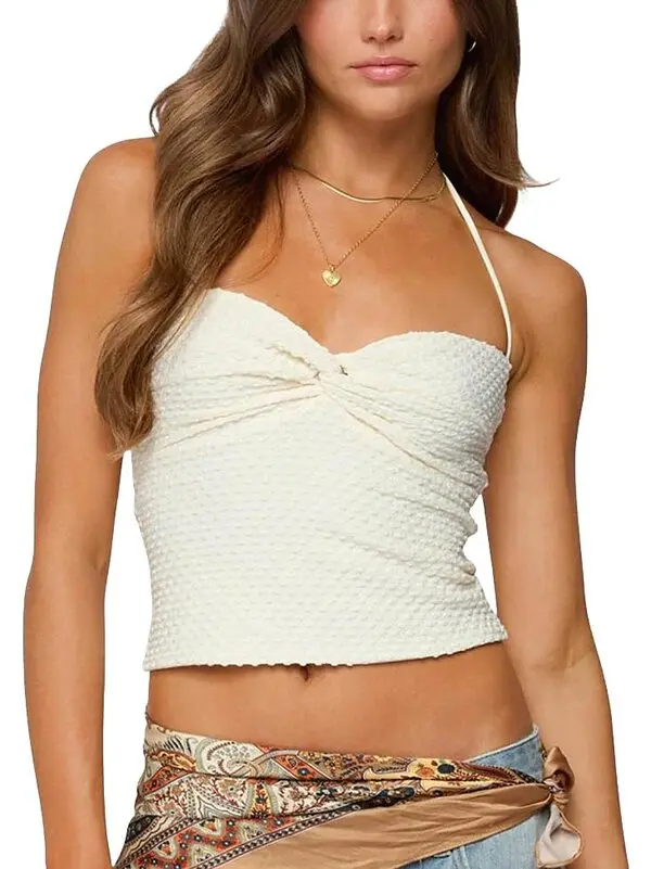 EDIKTED Twisted Textured Halter Top - Cream