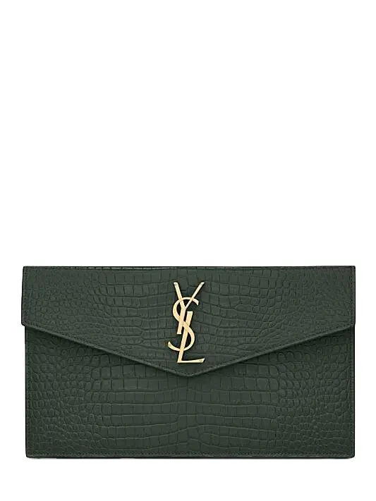 Saint Laurent Uptown Croc-embossed Leather Clutch - Mint Croc/gold