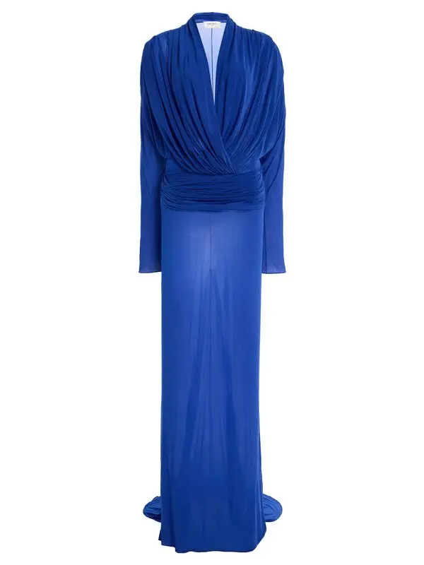 Burc Akyol Draped Jersey Maxi Dress - Blue
