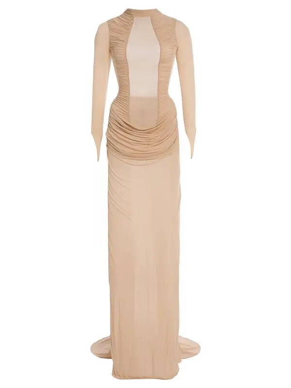 Burc Akyol Ruched Jersey Maxi Dress - Neutral
