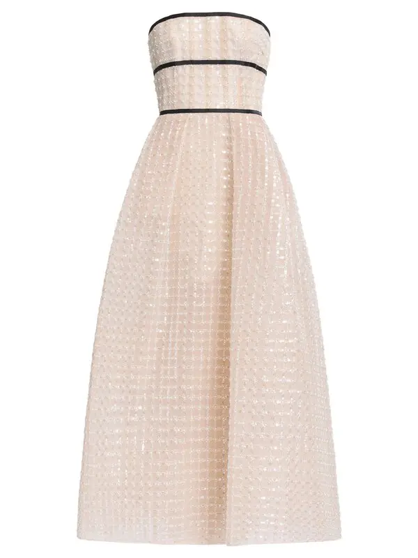 Elie Saab Sequined Mesh Midi Dress - White