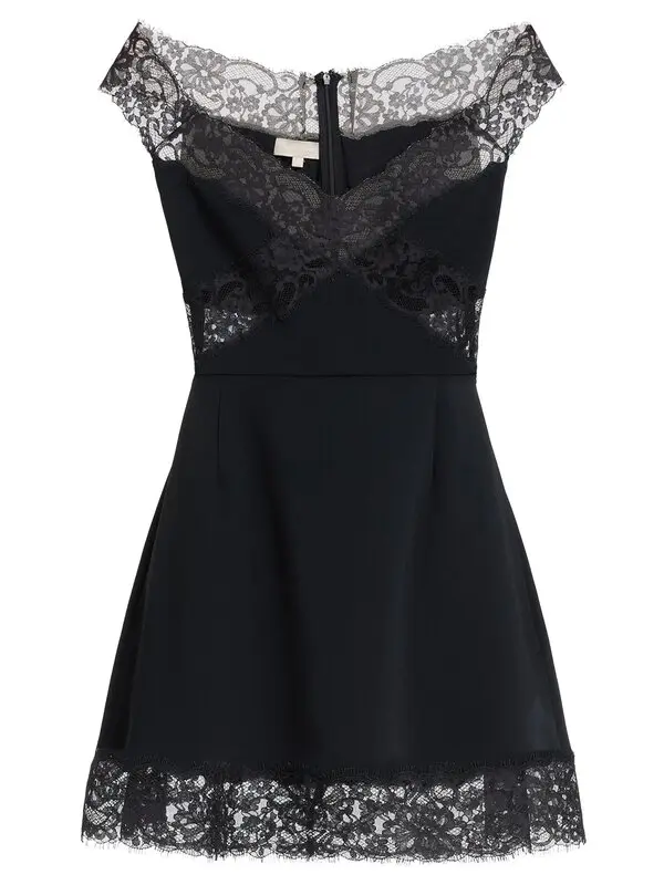 Elie Saab Cady & Lace Mini Dress - Black