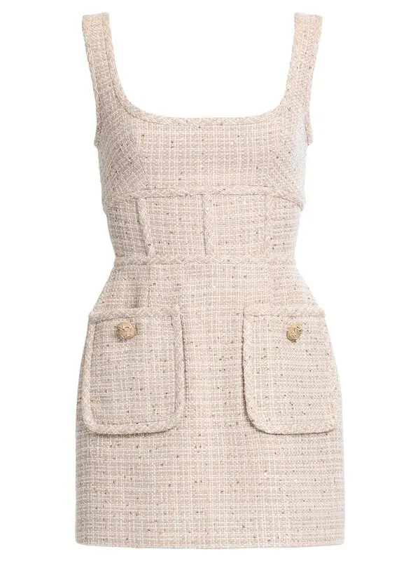 Elie Saab Sequin Thread Tweed Mini Dress - Neutral