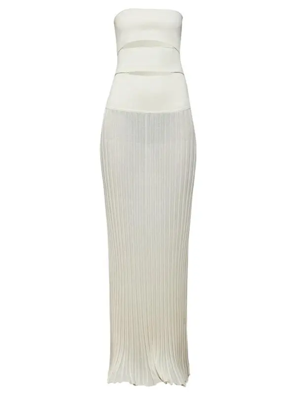 Christopher Esber Slashed Knit Strapless Maxi Dress - White