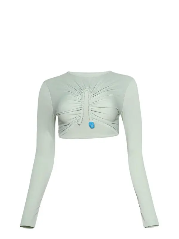 Christopher Esber Long Sleeve Rib Top With Crystal Pin - Green
