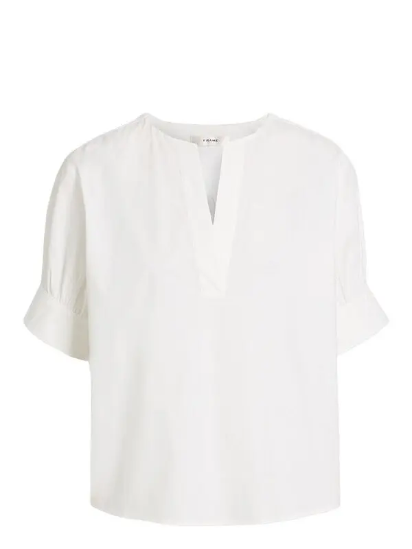 FRAME Gathered Cotton-poplin Top - White