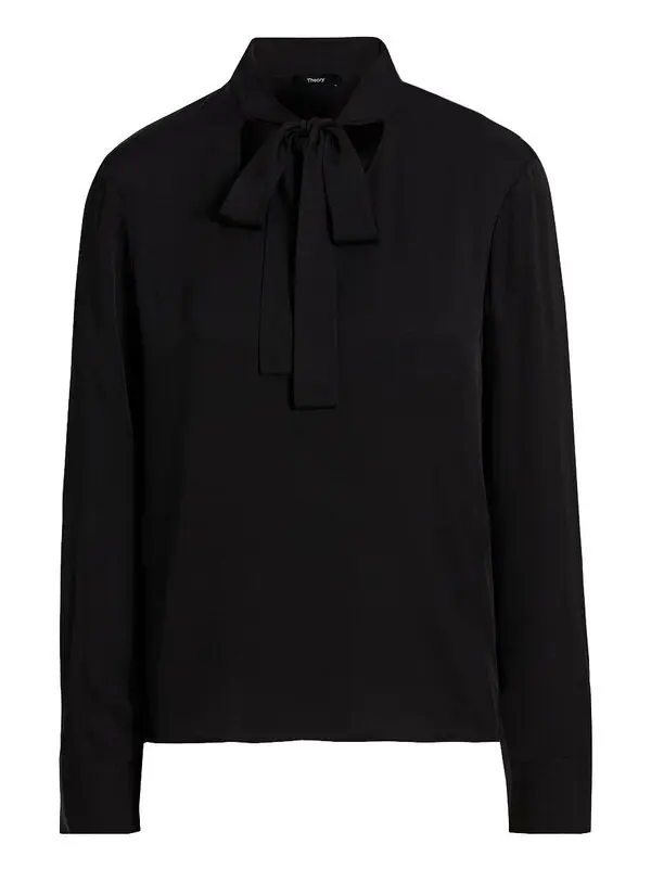 Theory Silk Crepe De Chine Pussy-bow Blouse - Black