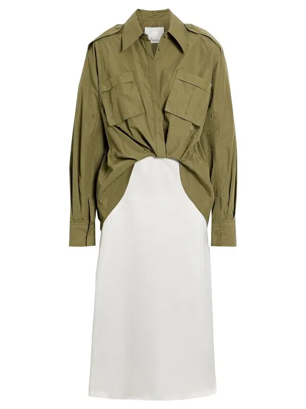 3.1 Phillip Lim Cotton-blend Poplin And Satin Midi Shirt Dress - Army Green