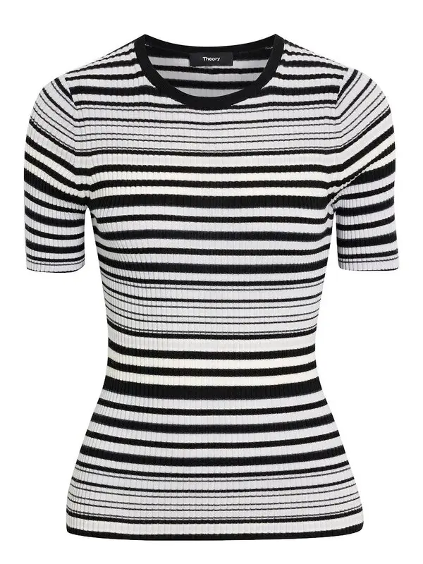 Theory Striped Ribbed Merino Wool Top - Black
