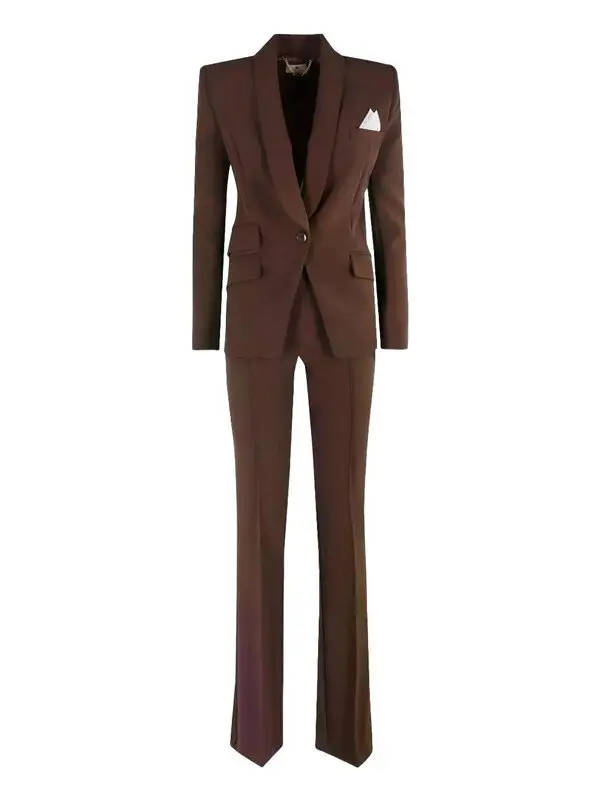 Elisabetta Franchi Shawl-collar Flared Trousers Suit - Brown