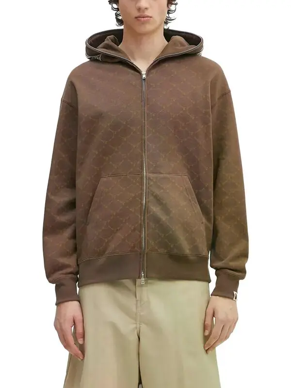 A BATHING APE® College Monogram Shark-motif Zip-up Hoodie - Brown