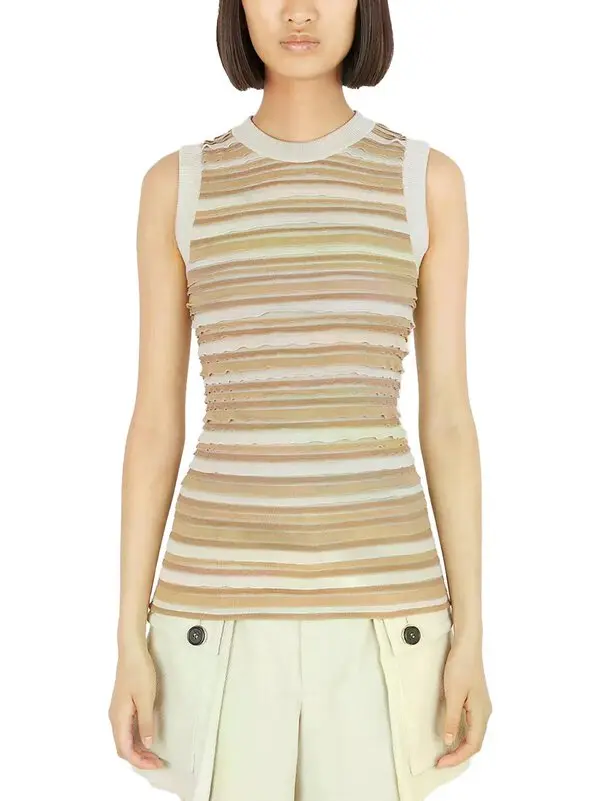 DURAZZI MILANO Striped Ruffled Tank Top - Neutrals