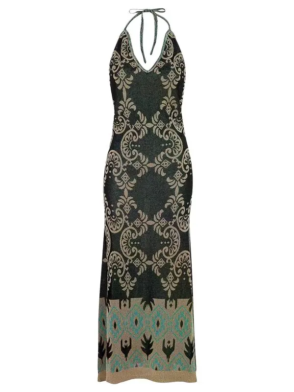 AKEP Halterneck Maxi Dress With Abstract Pattern - Black