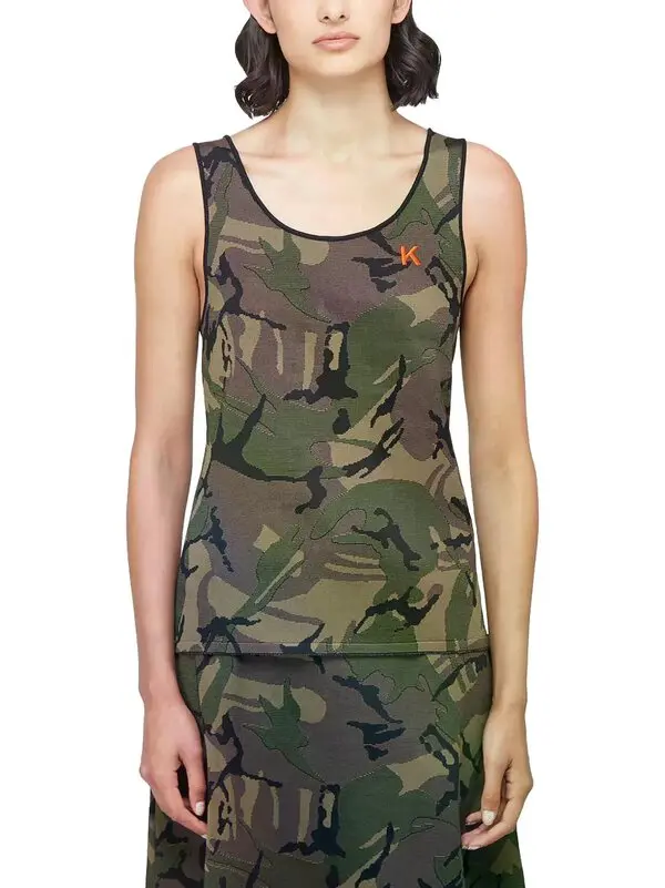 Kwaidan Editions Camouflage Scoop-neck Tank Top - Brown