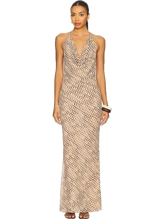 House Of Harlow 1960 X Sabrina Maxi Dress - Brown & Ivory Stripe