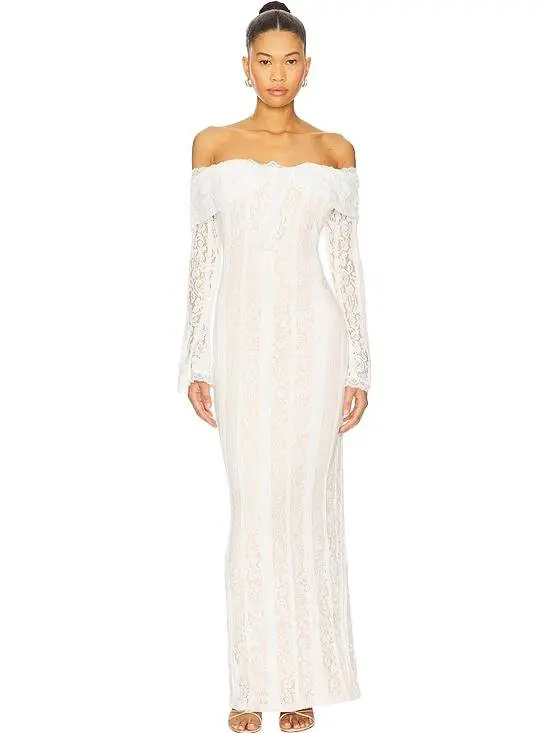 MORE TO COME Annabelle Off Shoulder Maxi - White
