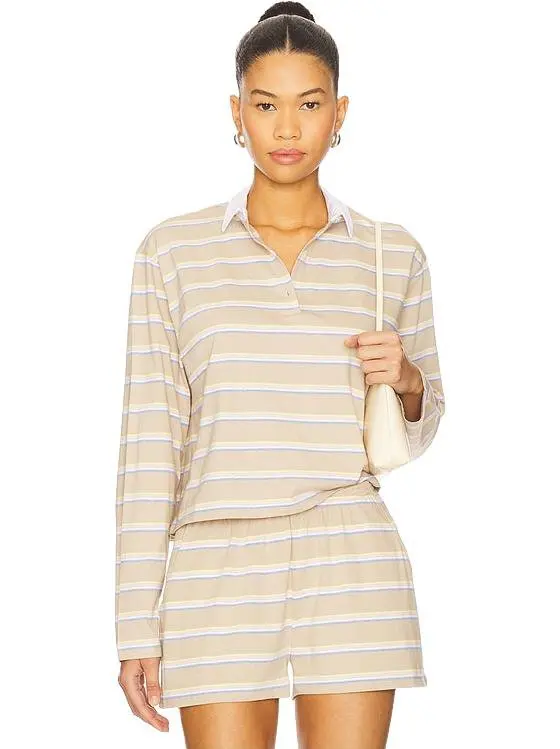 Kule The Lexie Polo Top - Sand Multistripe