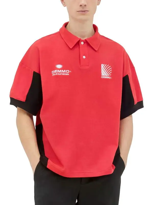 DEMON Panelled Cotton Polo Shirt - Red