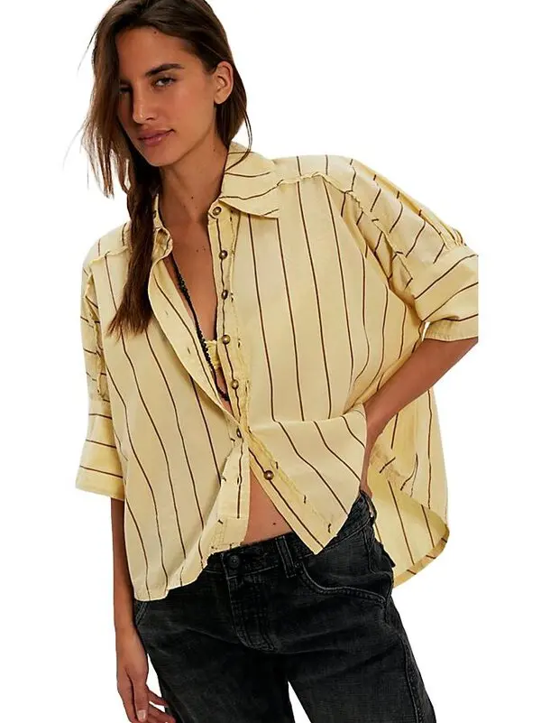 Free People We The Free Seaside Cotton Stripe Shirt - Afterglow Combo