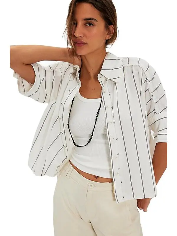 Free People We The Free Seaside Striped Shirt - Ivory Combo