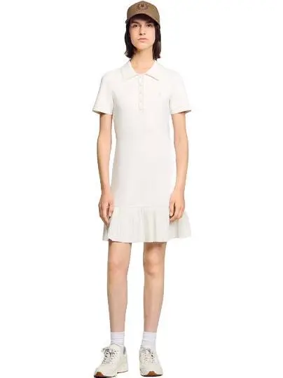 Sandro Mini Knit Polo Dress - Neutral / White