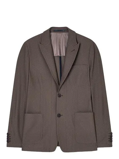 Giorgio Armani Single-breasted Jacket In Technical Waffle Fabric - Natural