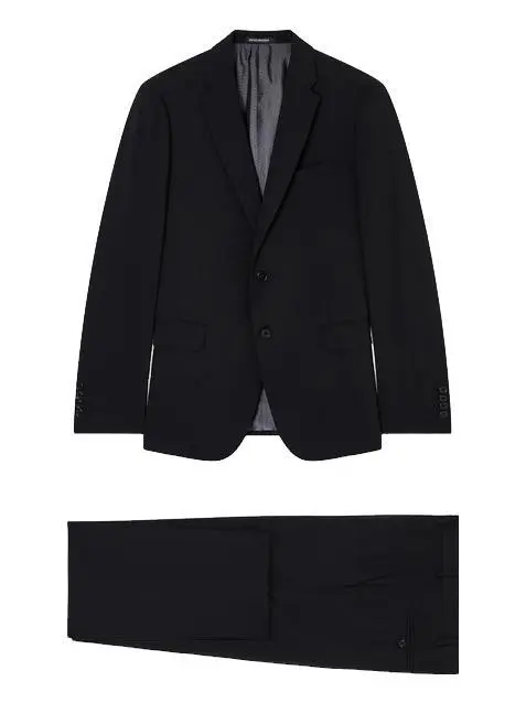Emporio Armani Single-breasted Light Wool Suit With Micro Design - Black