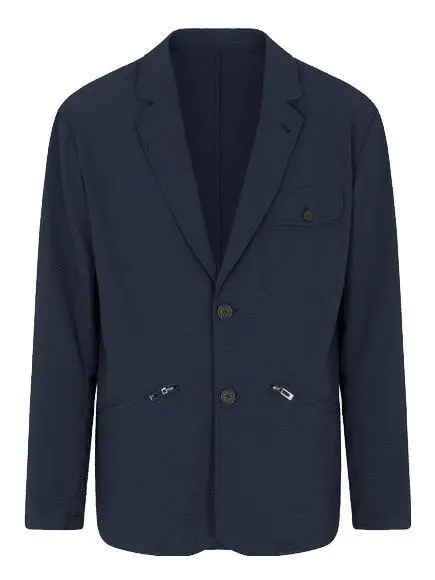 Emporio Armani Single-breasted Nylon Seersucker Blazer - Navy