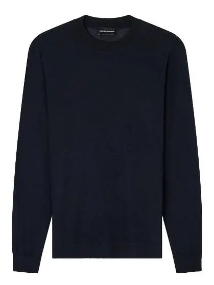 Emporio Armani Plain-knit Virgin Wool Jumper - Navy