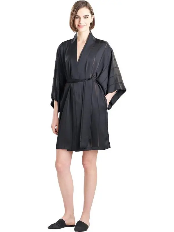 Natori Sheer Stripe Jacquard Wrap - Black