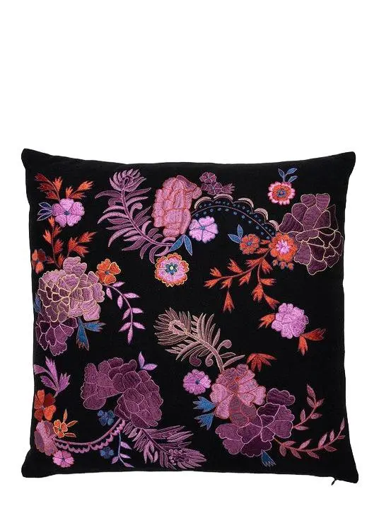 Natori Mayon Bohemian Floral Embroidered Pillow Case - Black