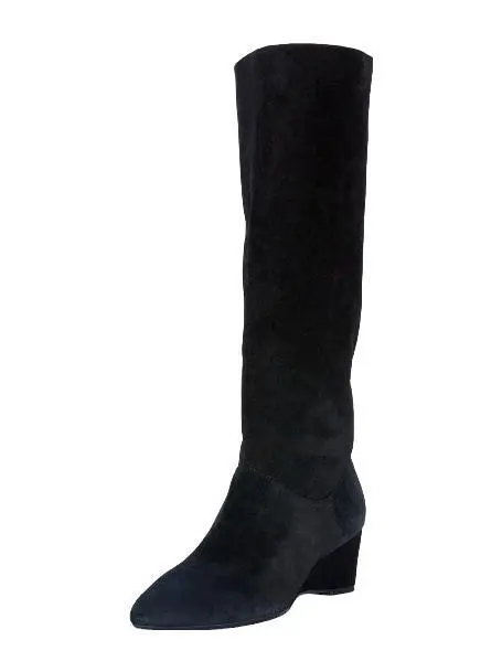 Natori Thrill Suede Contour Wedge Tall Slouch Boots - Black