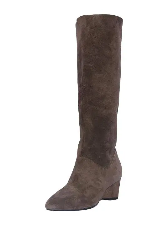 Natori Thrill Suede Contour Wedge Tall Slouch Boots - Natural