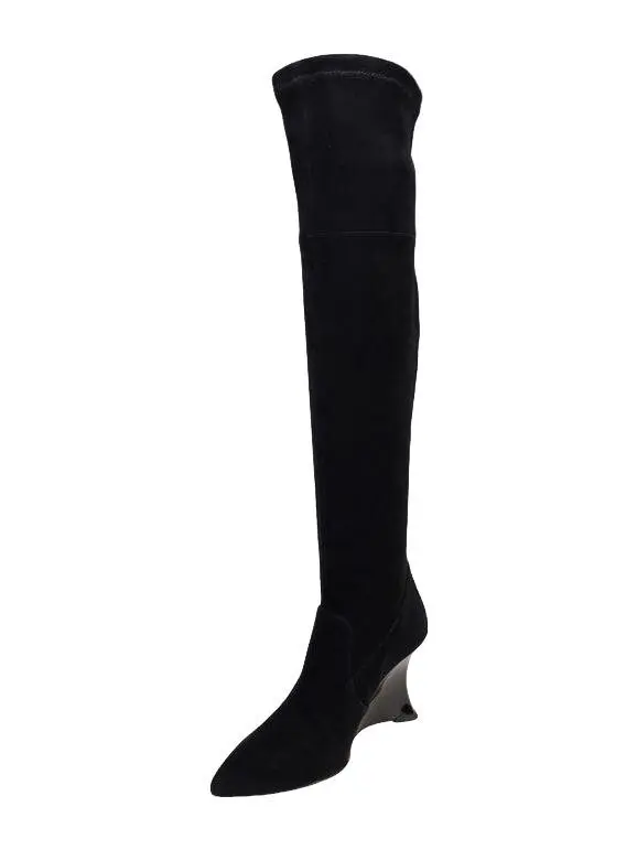 Natori Natsu Stretch Suede Over-the-knee Wedge Boots - Black