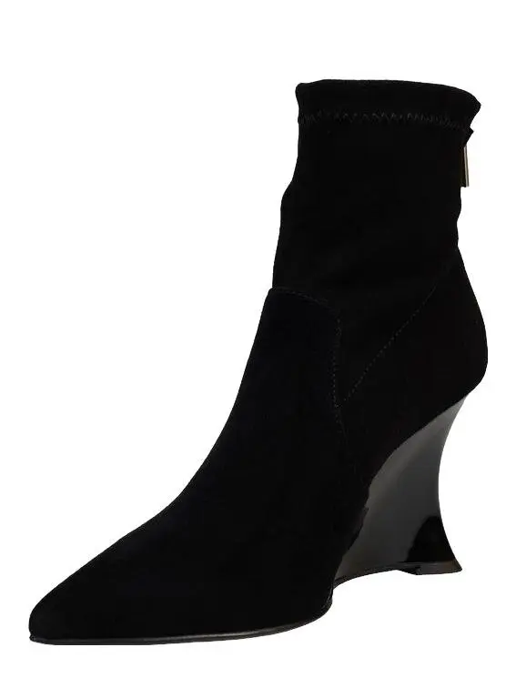 Natori Neko Suede Wedge Ankle Boots - Black