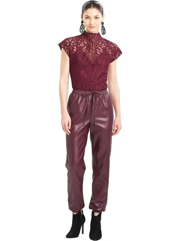 Natori Vegan Luxe Lambskin Jogger Pants - Burgundy