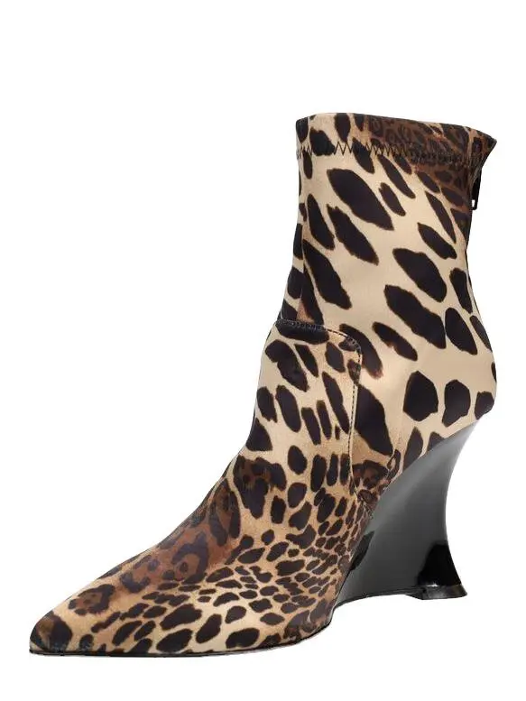 Natori Neko Luxe Leopard Print Satin Wedge Ankle Boots - Red