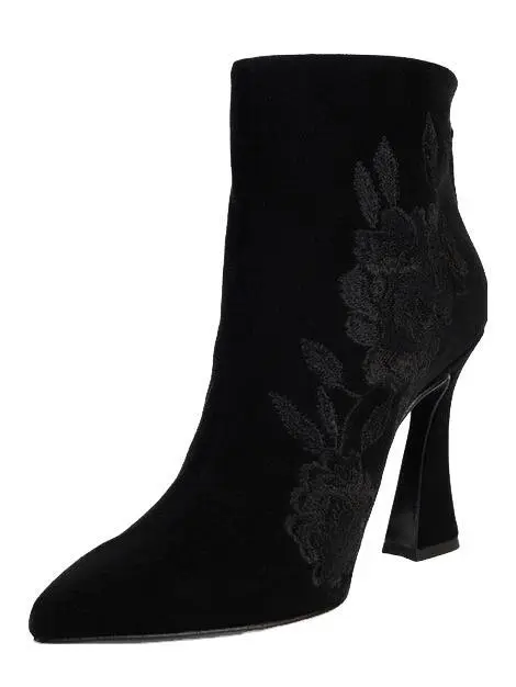 Natori Shugo Embroidery Square Heel Ankle Boot - Black