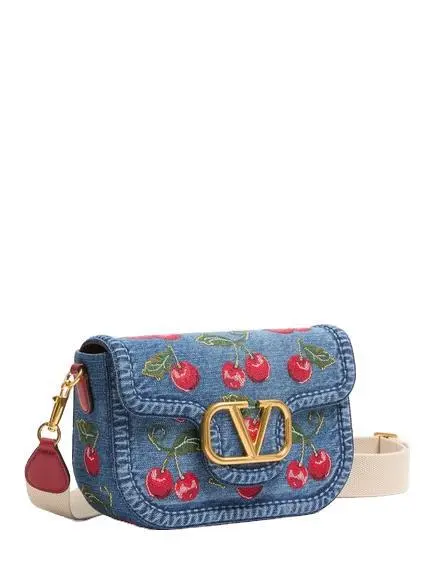 Valentino Garavani Alltime Shoulder Bag With Cherryfic Embroidery - Denim