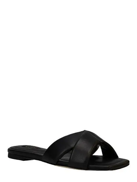 Natori Vitta Nappa Leather Slide Sandals - Black