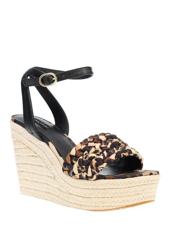 Natori Rae Luxe Leopard Hinami Braided Wedge Sandals - Natural