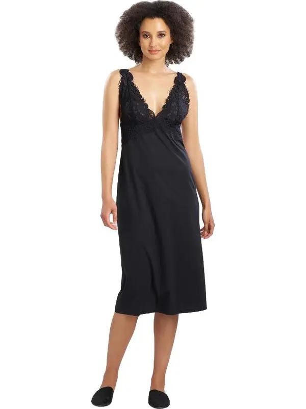 Natori Bliss Harmony Lace V-neck Slip Dress - Black
