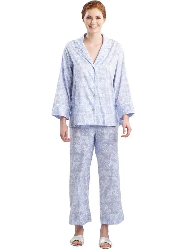 Natori Infinity Cotton Sateen Notch Pajama Set - Blue