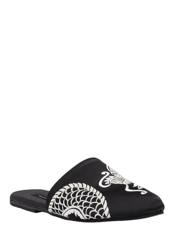 Natori Dragon Embroidered Luxe Charmeuse Slide - Black