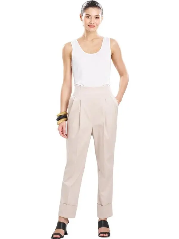 Natori Cotton Blend Pleated Chino Pants - Natural